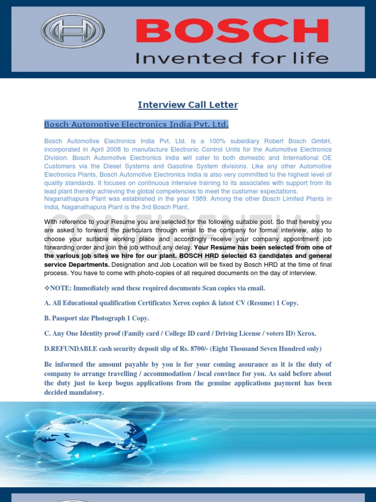 BoSCH Interview Letter | PDF | System Administrator | Programmer