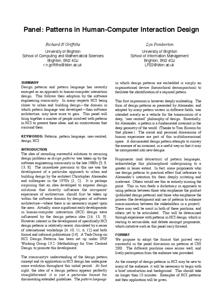 IHM HCI2001PanelPatternsPap | PDF | Software Design Pattern | Human ...