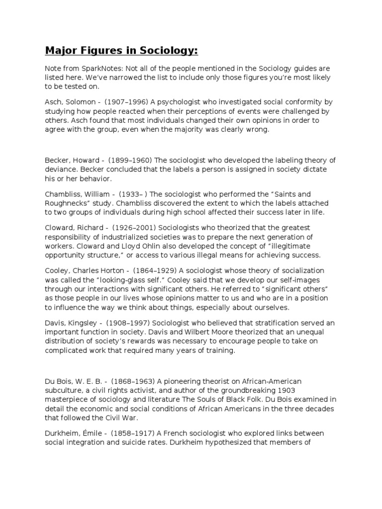 Major Figures in Sociology | PDF | Deviance (Sociology) | Sociology