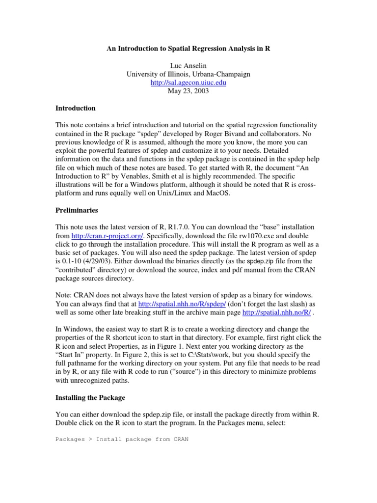 Ansel in Intro Spat Reg Res | PDF | Errors And Residuals | Regression Analysis