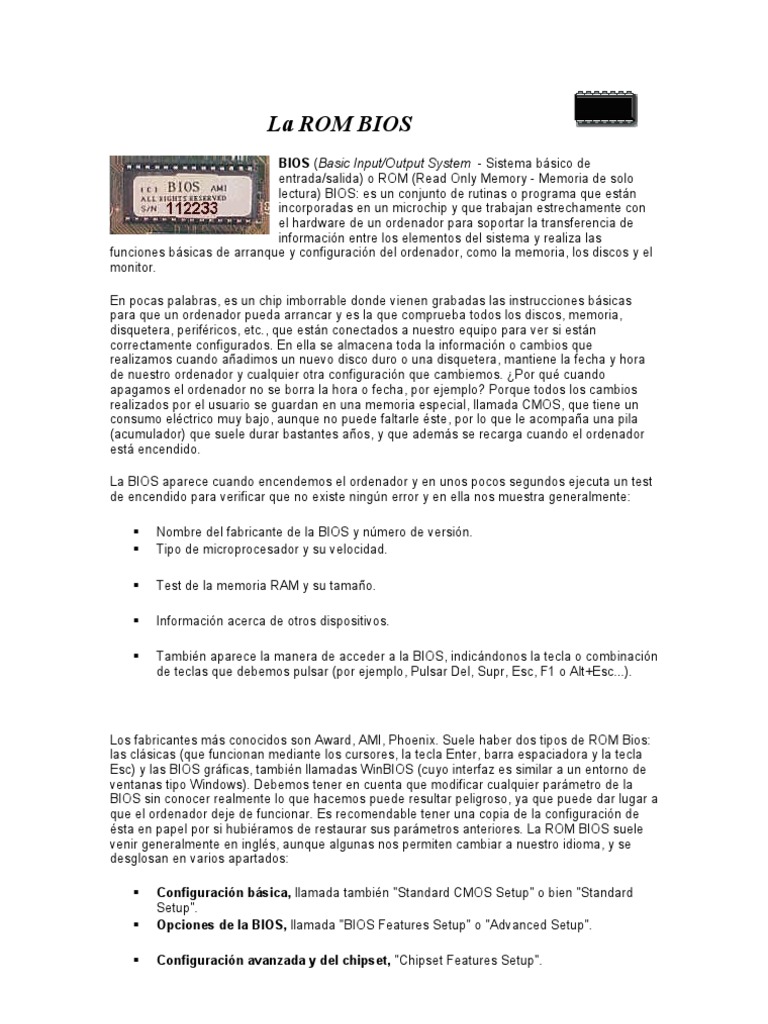 Guía Básica de la ROM BIOS | PDF | Memoria de sólo lectura | Bios