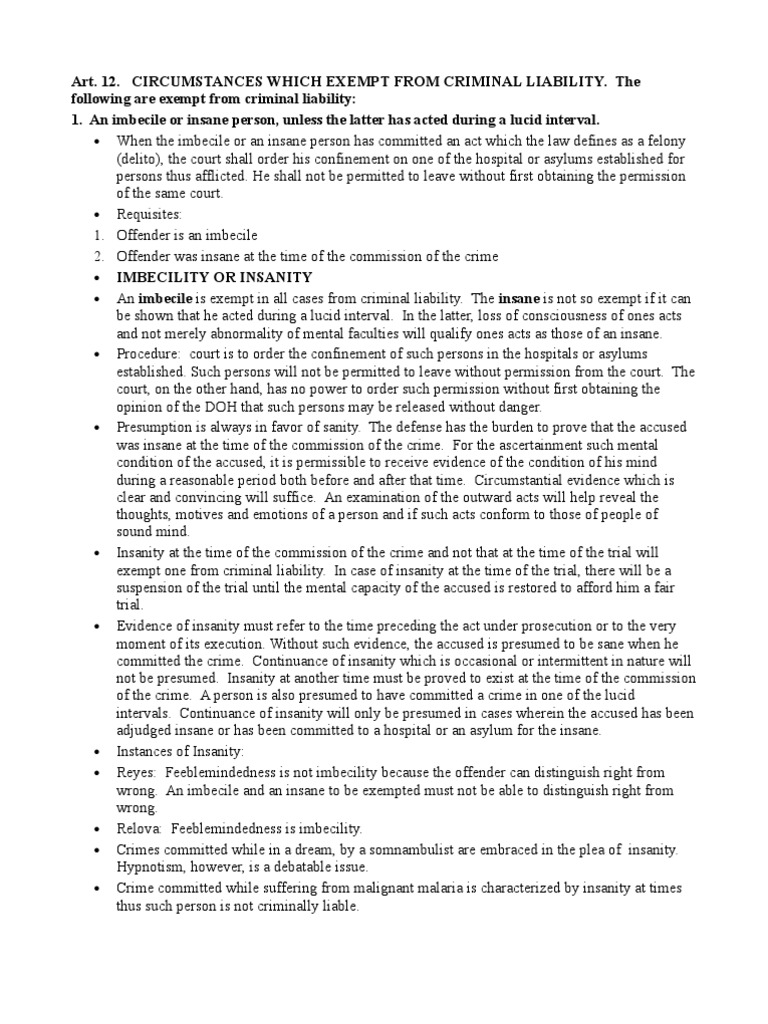 Article 12-13 RPC | PDF | Plea | Insanity Defense