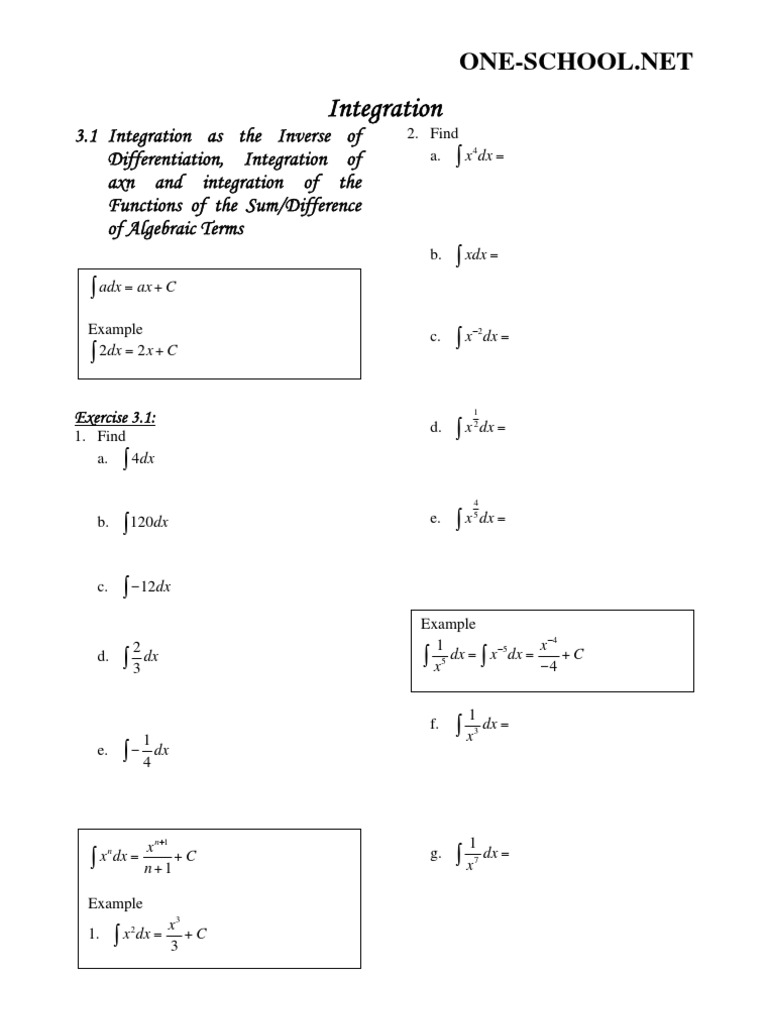 SPM AddMath - Integration Exercise | PDF | Integral | Teaching Mathematics