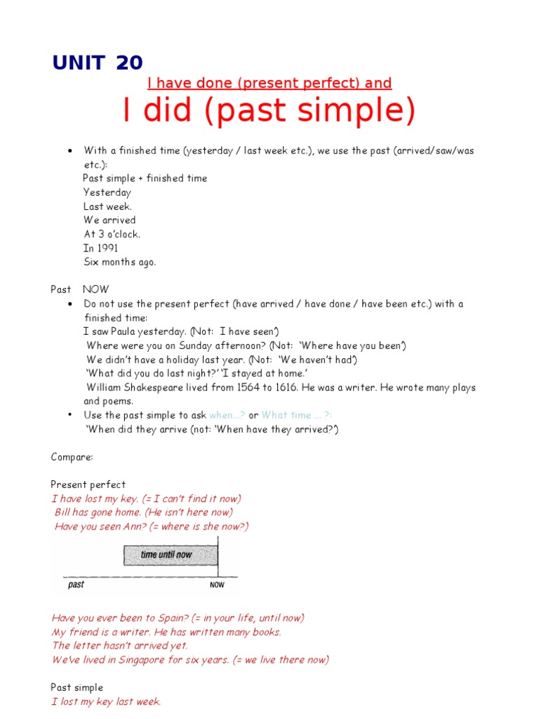 I Did (Past Simple) : Unit 20 | PDF | Ellipsis | Grammar