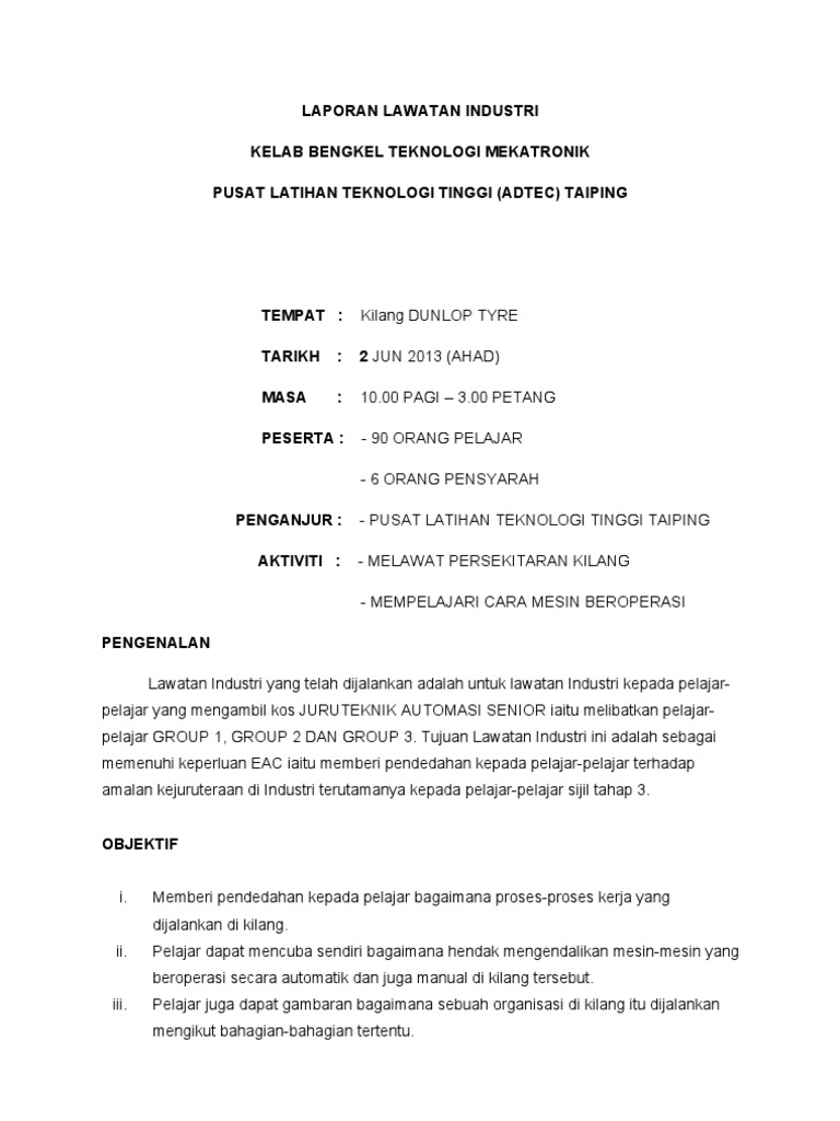 Laporan Lawatan Industri | PDF