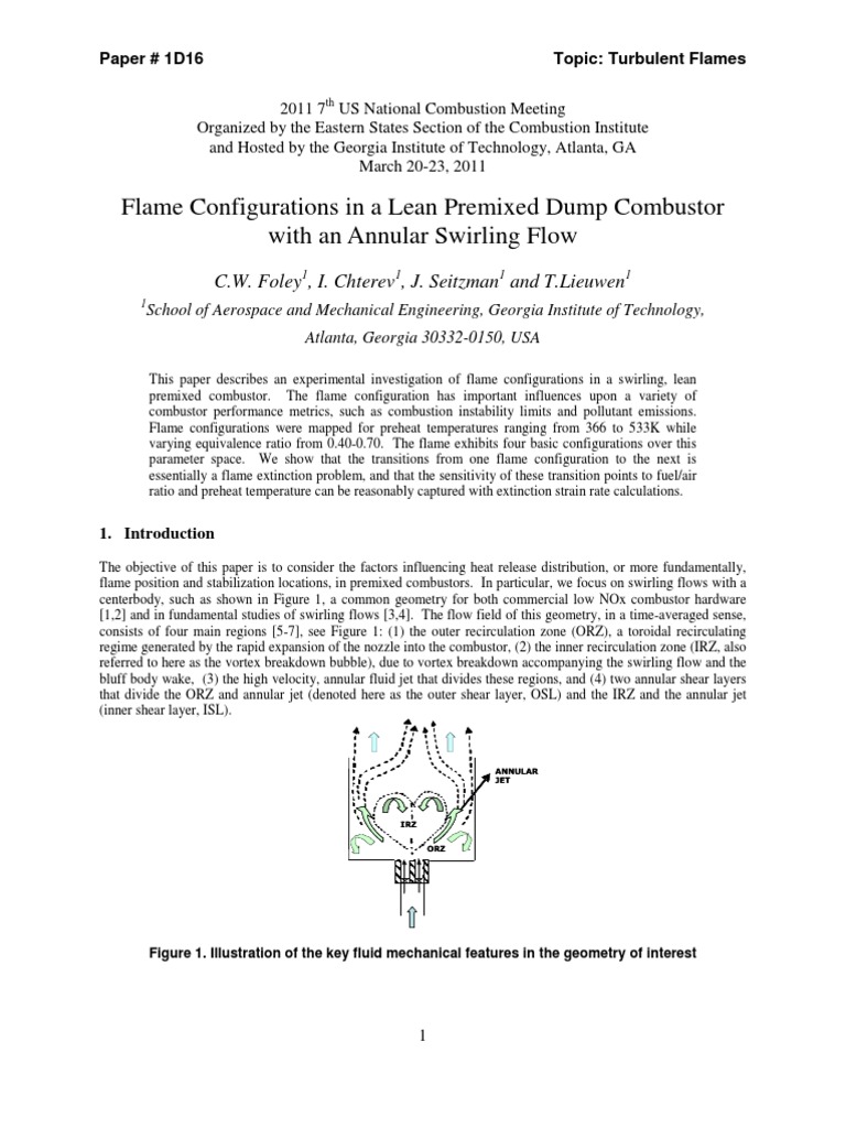 Flame Configurations in A Lean Premixed Dump Combustor With An Annular ...