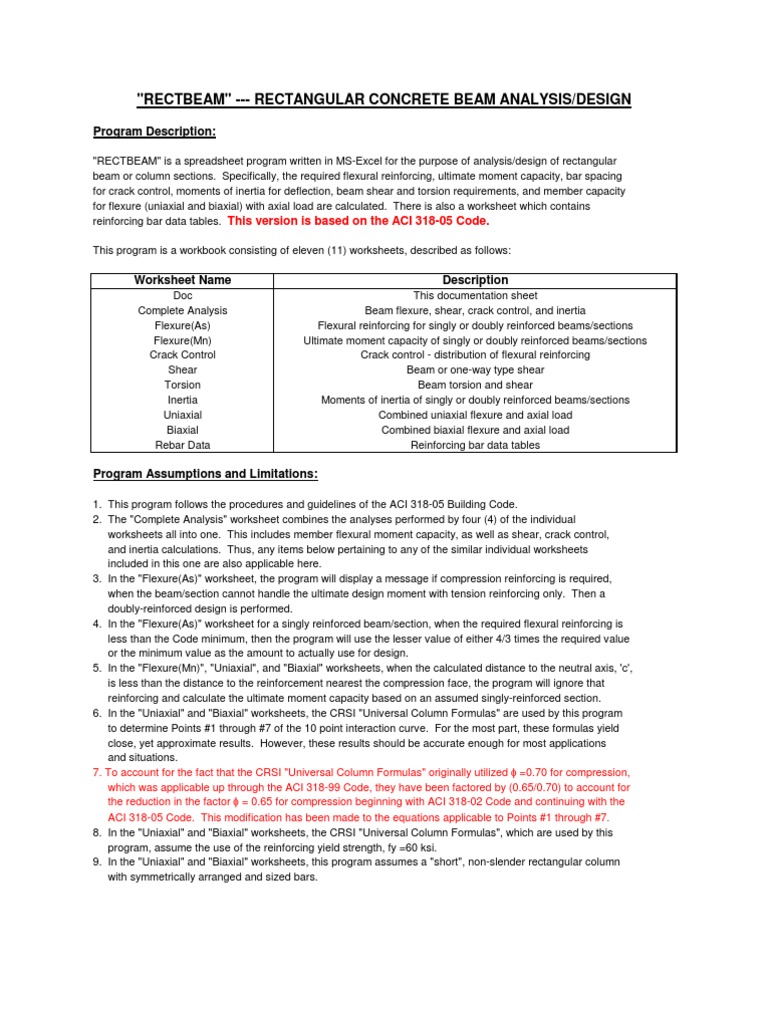 Rectangular Concrete Beam Analysis in Excel | PDF | Beam (Structure) | Bending