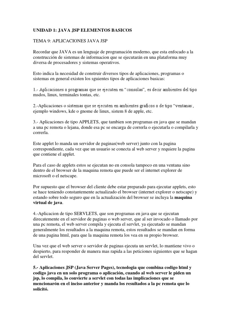 Tutorial JSP | PDF | Páginas del servidor Java | Java (lenguaje de programación)