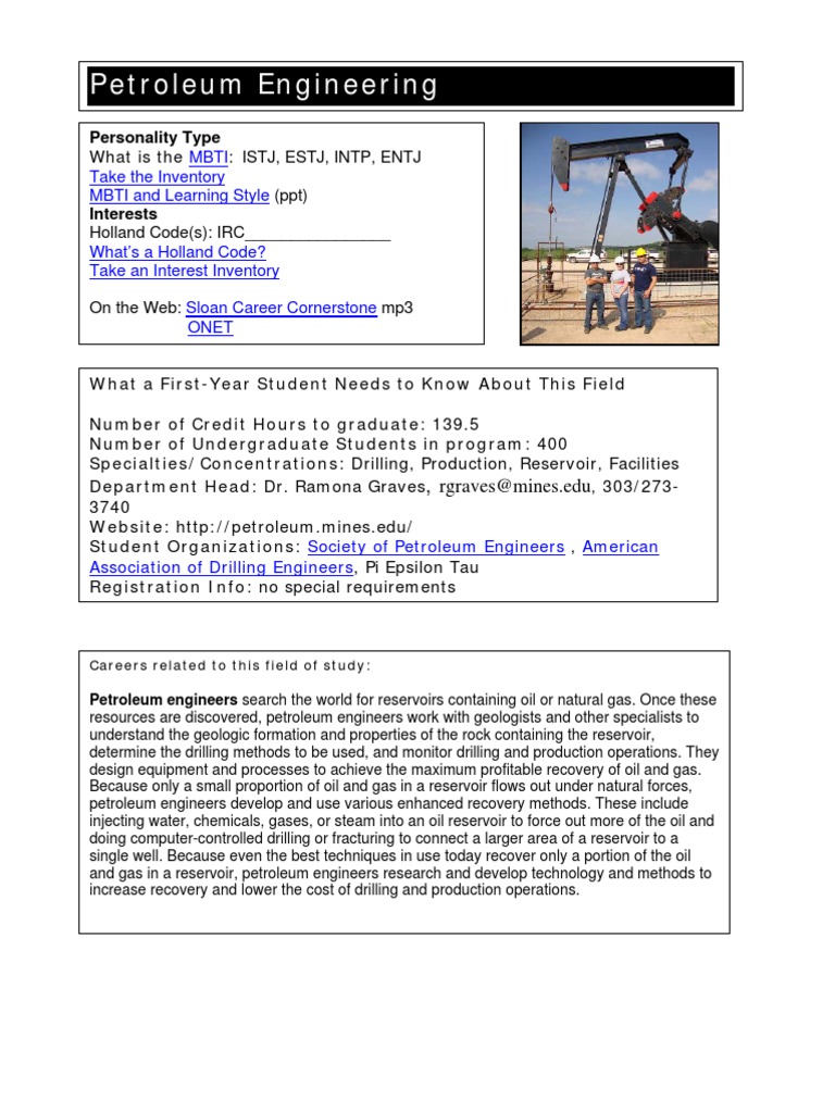 Overview of Petroleum Engineering Careers | PDF | Petroleum Reservoir ...