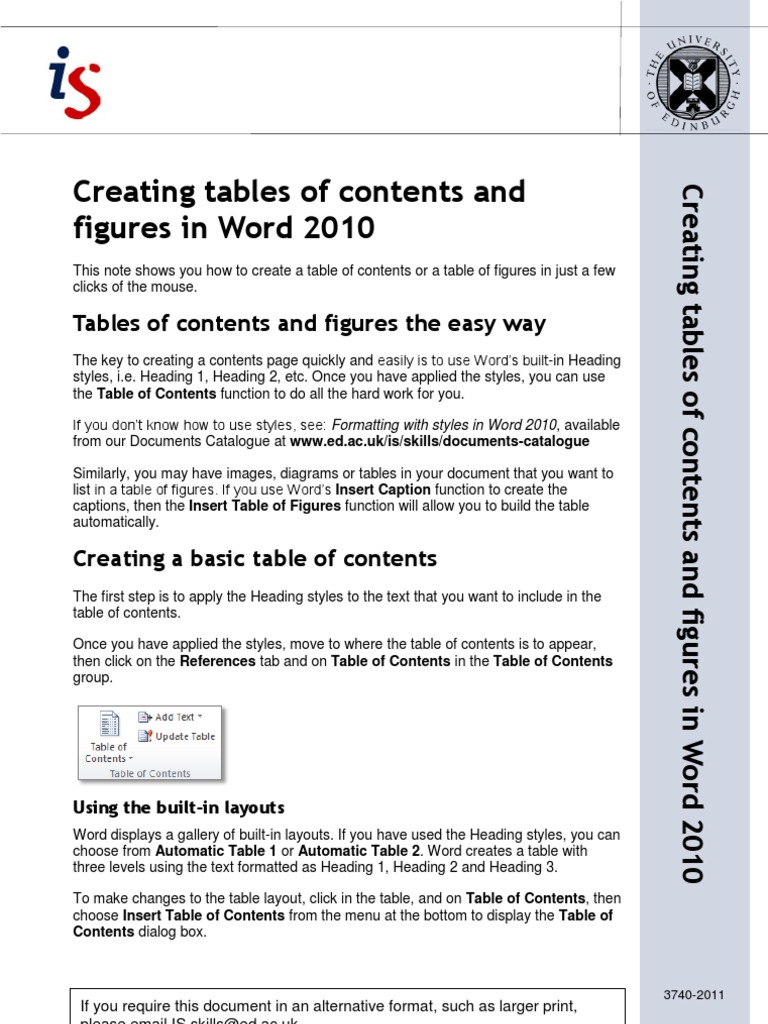 Creating Tables of Contents and Figures in Word 2010 | PDF