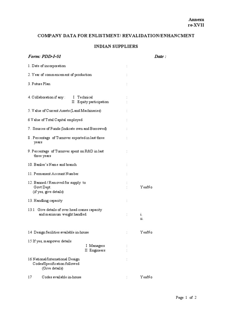 PDD Enlistment Form for Indian Suppliers | PDF | Business