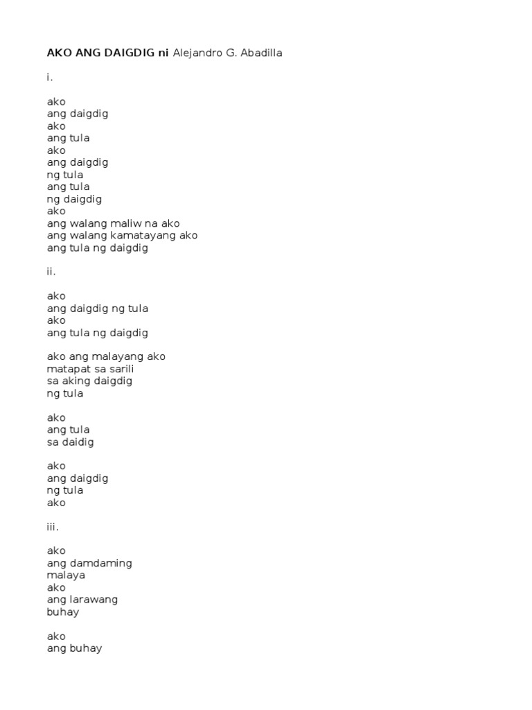 AKO ANG DAIGDIG Ni Alejandro G. Abadilla | PDF