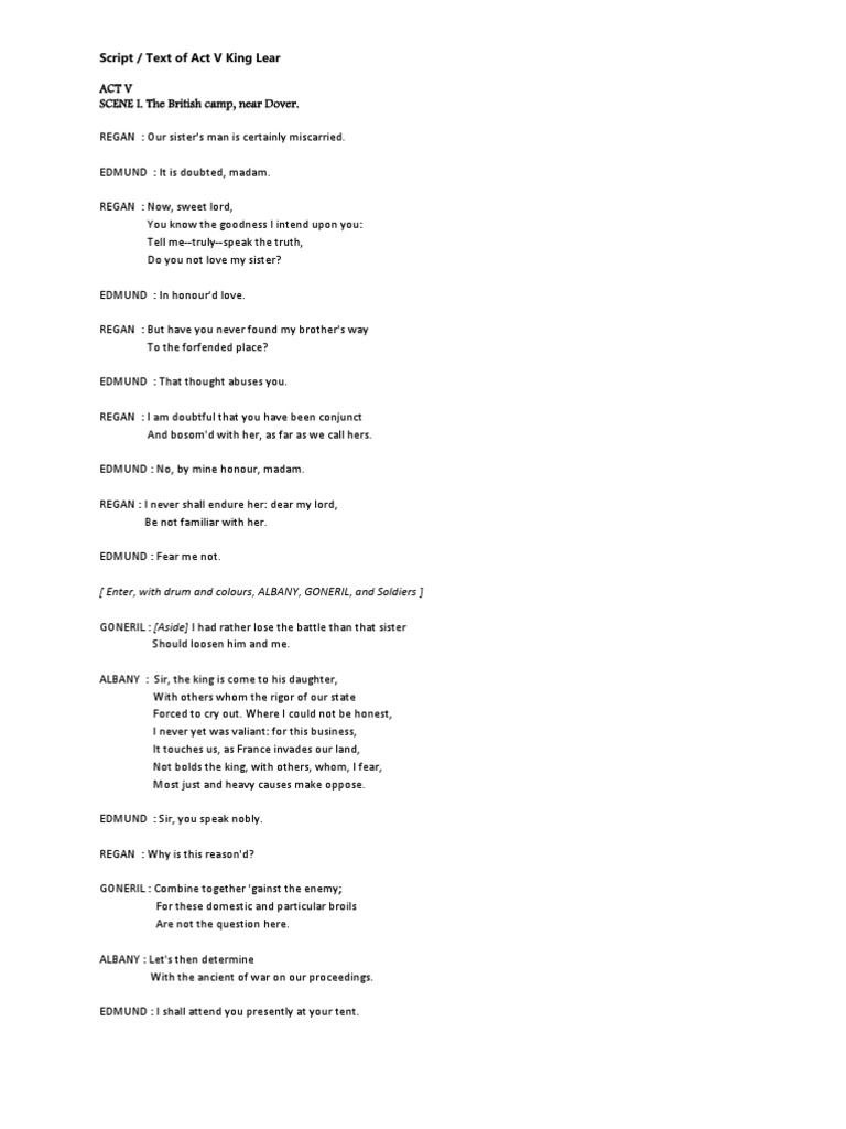 King Lear Act V Script | PDF | King Lear | Religion And Belief