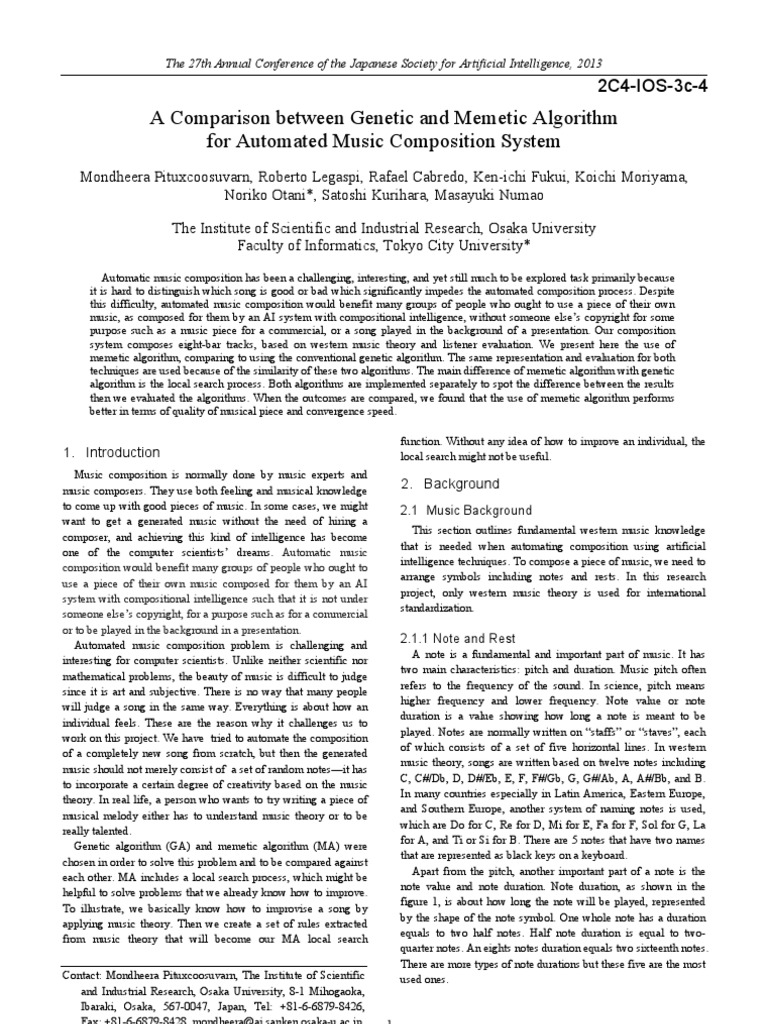 Genetic Algorithm VS Memetic Algorithm For Automated Music Composition ...