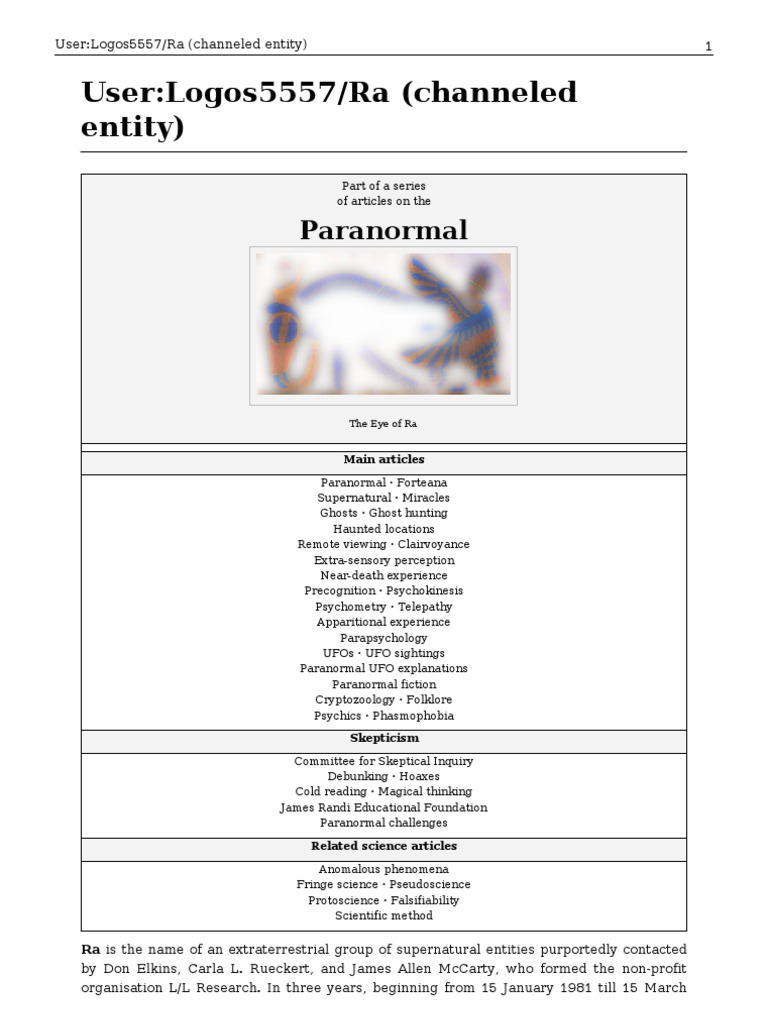 Ra-Channeled-Entityanneled Entity | PDF | Paranormal | Parapsychology