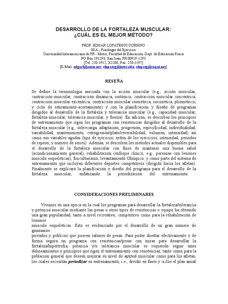 Desarrollo de La Fortaleza Muscular | PDF | Contracción muscular | Músculo
