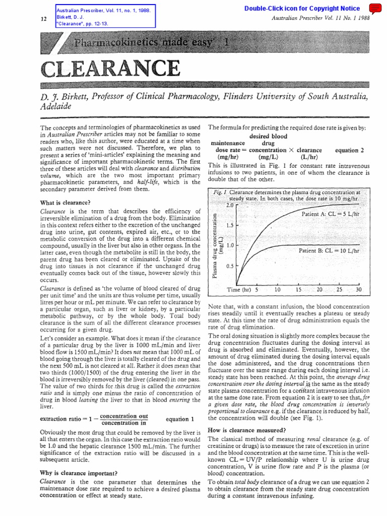 Australian Prescriber (1988) Clearance | PDF | Pharmacokinetics ...