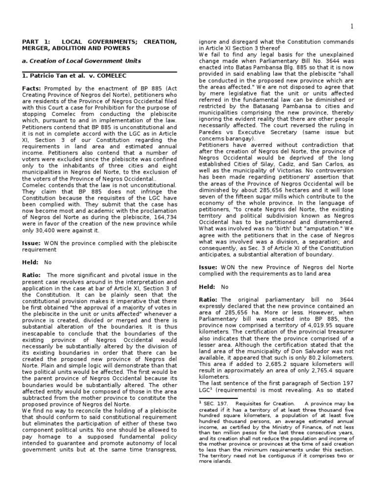 A. Creation of Local Government Units | PDF | Government | Public Law