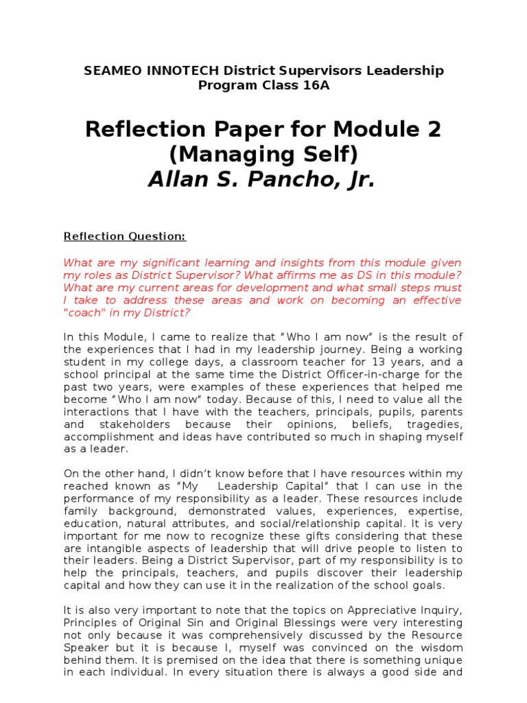 Reflection Paper For Module 2 | Leadership | Teachers
