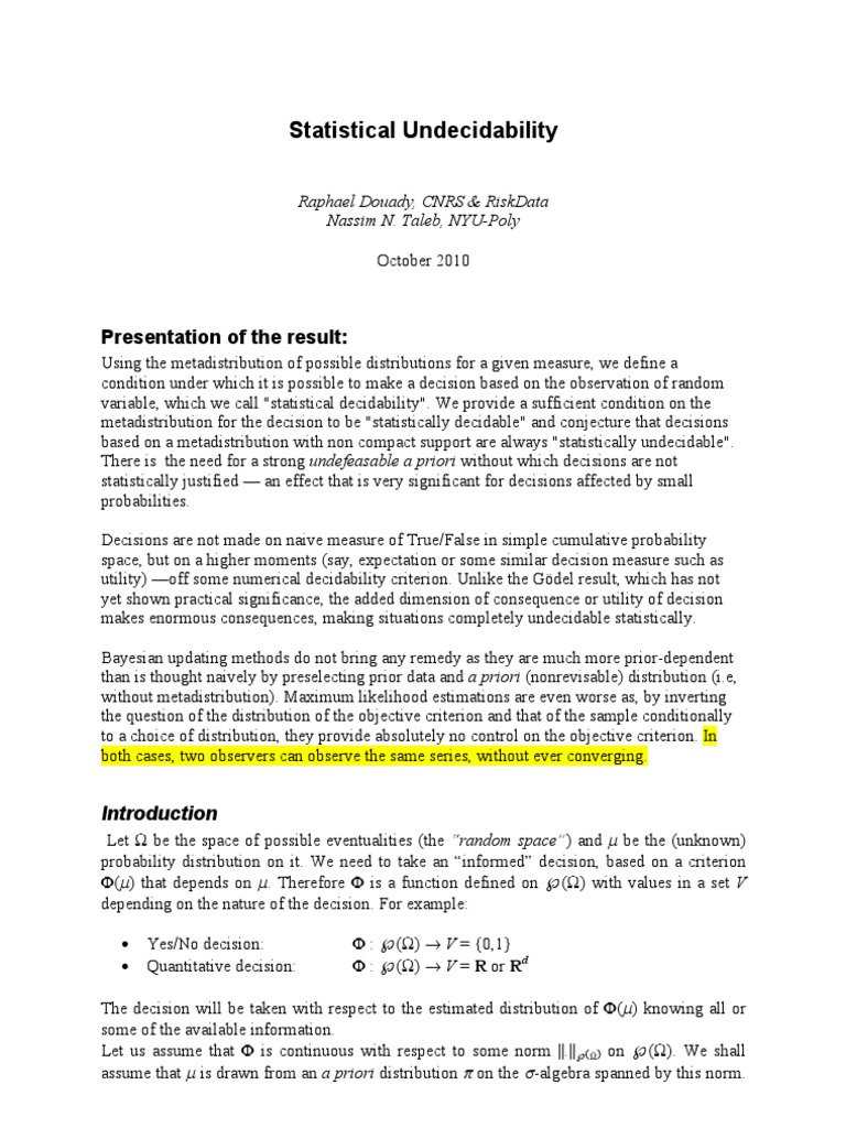 Statistical Undecidability - SSRN-Id1691165 | PDF | Statistics | Bayesian Inference