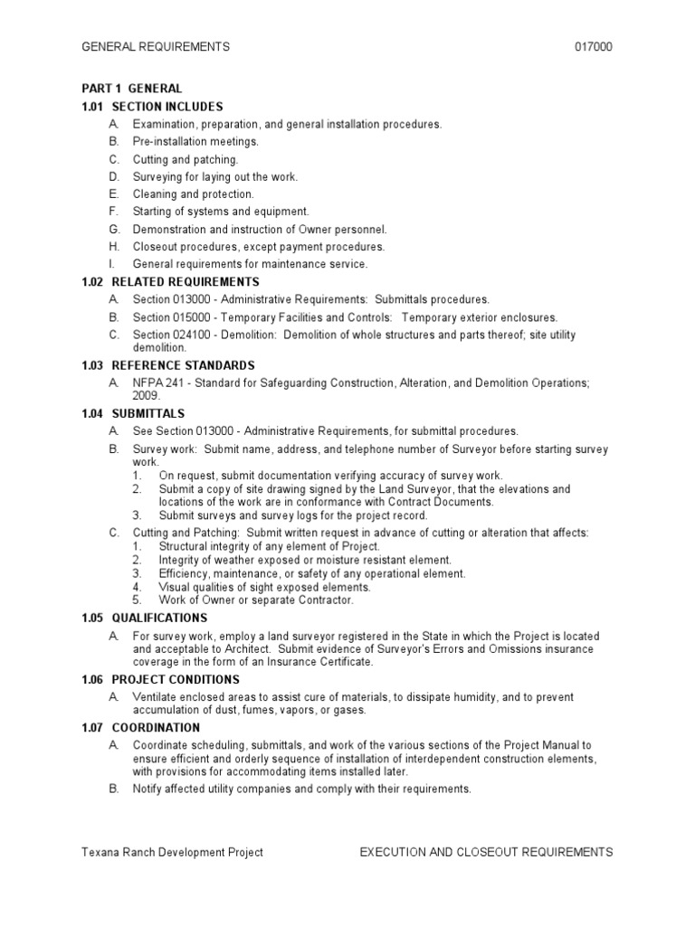 Execution and Closeout Requirements | PDF | Specification (Technical ...