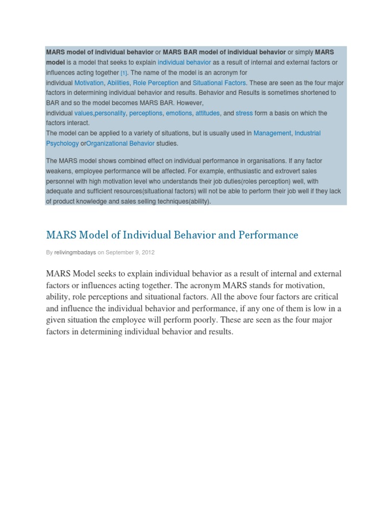 MARS Model | PDF | Motivation | Motivational