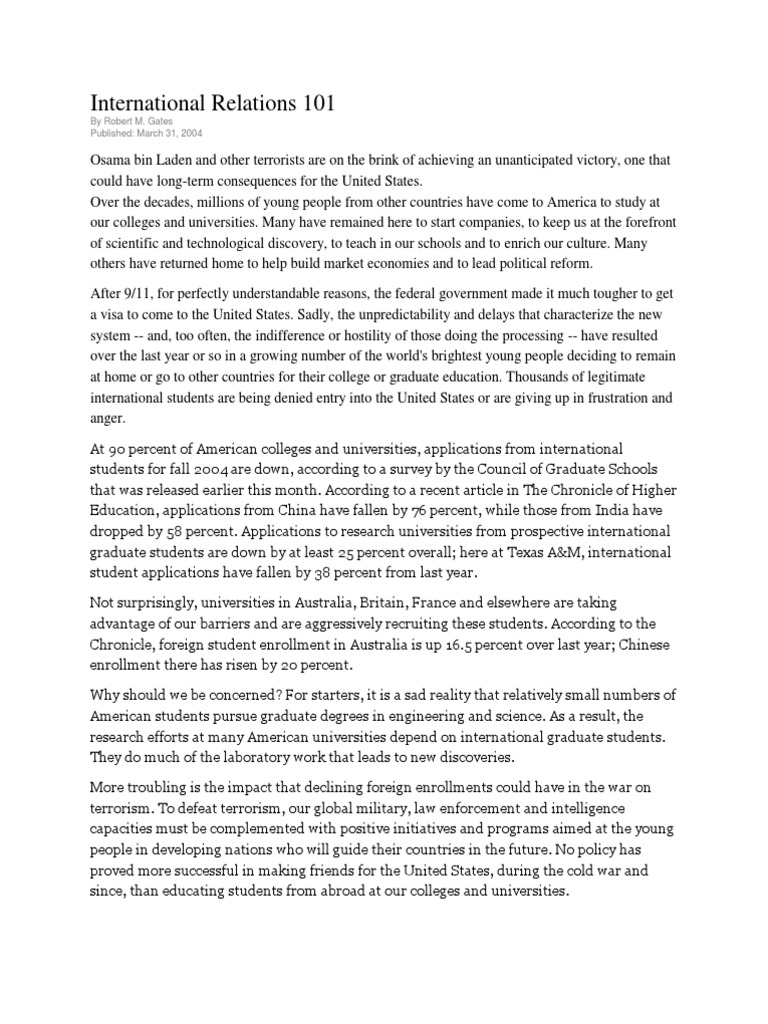 International Relations 101 | PDF | International Student | Postgraduate Education