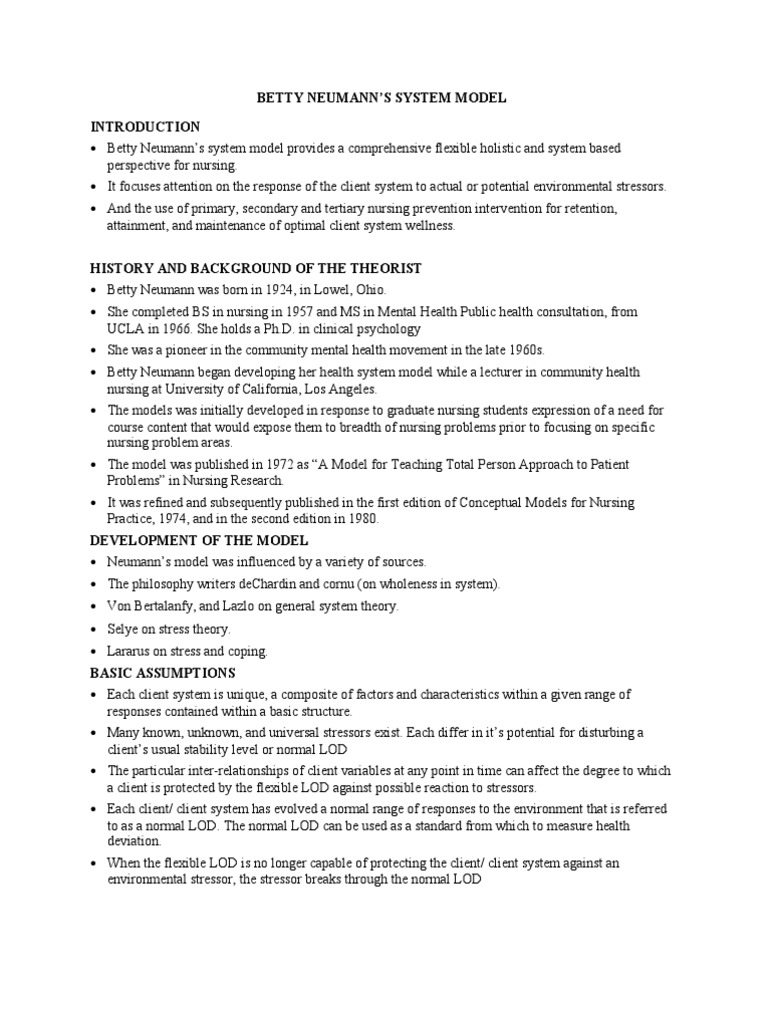 Betty Neumann System Theory | PDF | Nursing | Stress (Biology)