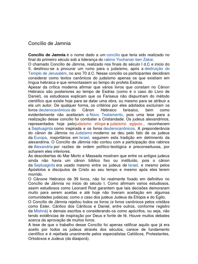 Concílio de Jamnia | PDF | Cânon Bíblico | Bíblia cristã