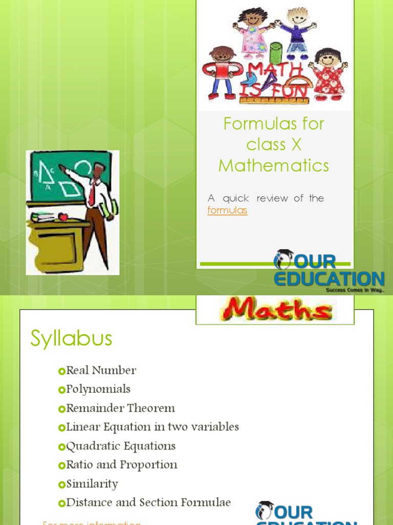 Formulas For Class X Mathematics | PDF