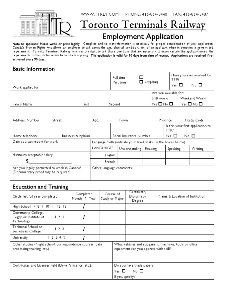 TTR Application Form - Fill | PDF | Employment | Labour
