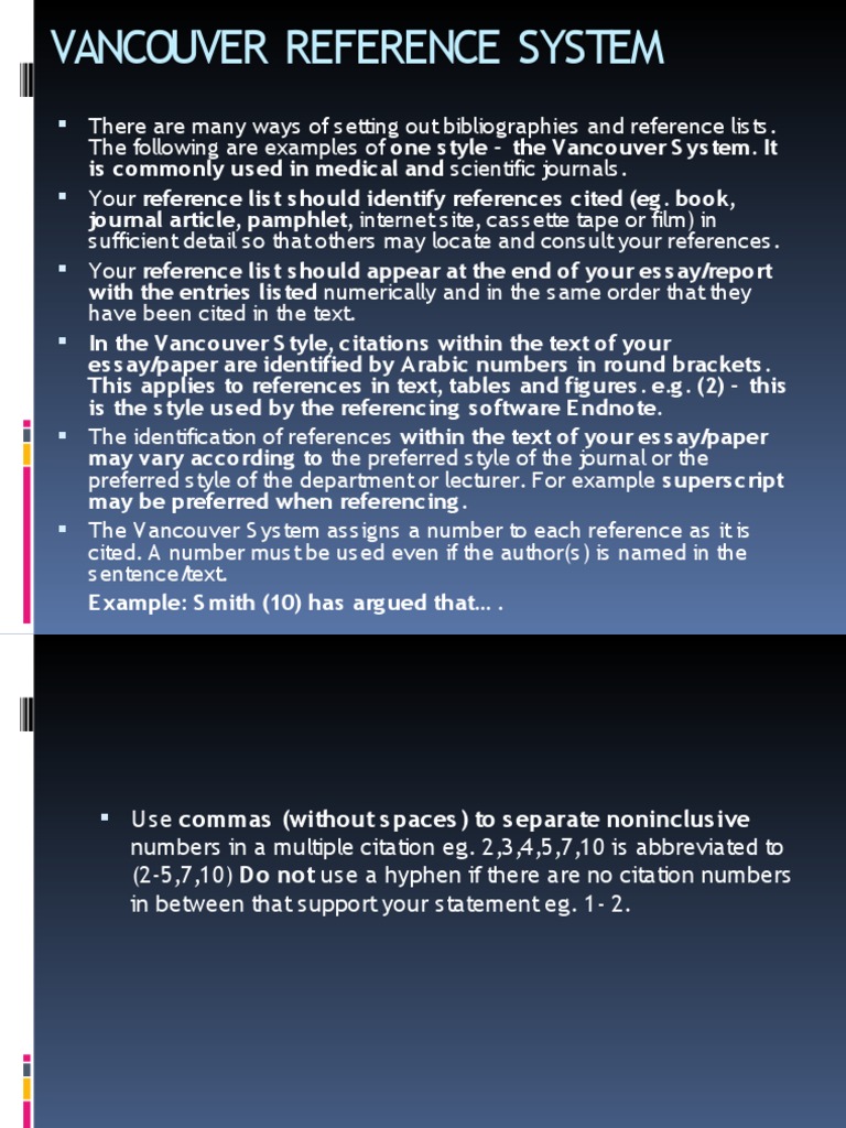 Vancouver Reference System | PDF | Citation | Academia