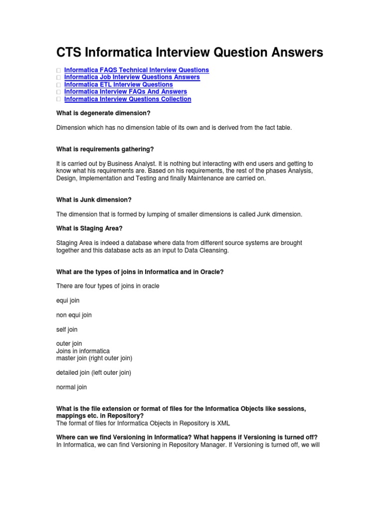 CTS Informatica Interview Question Answers | PDF | Oracle Database ...