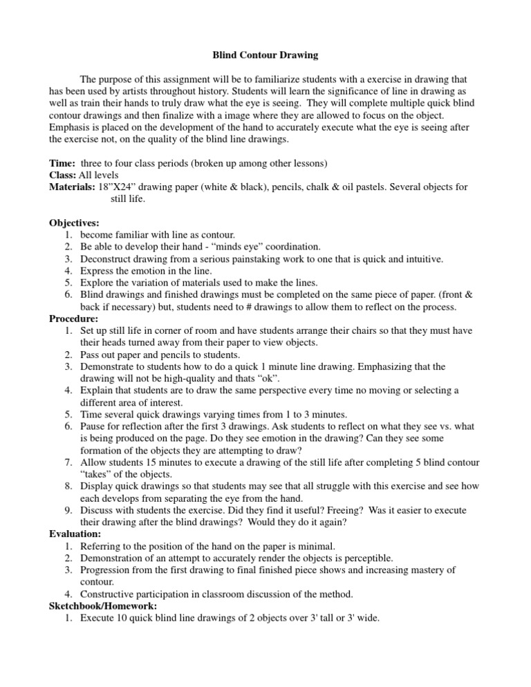 Blind Contour Line Drawing Lesson Plan | PDF | Drawing | Lesson Plan