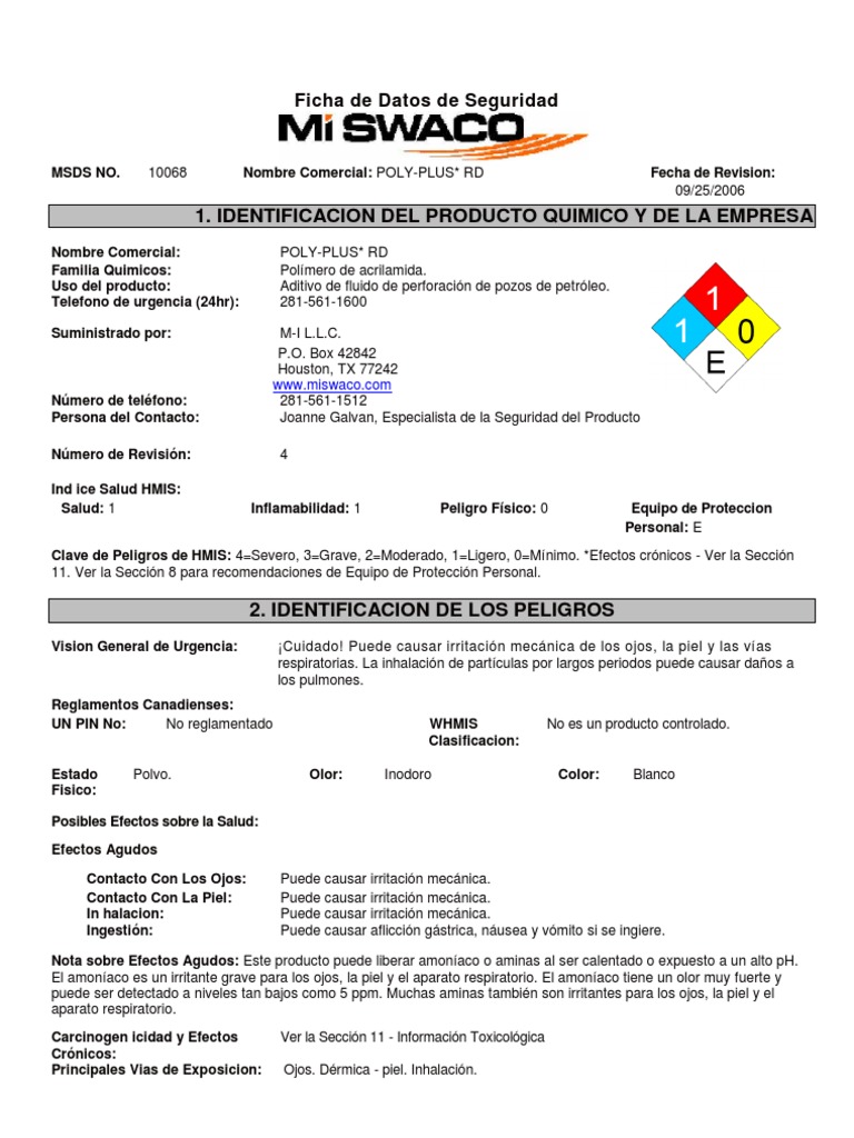 34.poly Plus RD - Msds | PDF | Amoníaco | Residuos