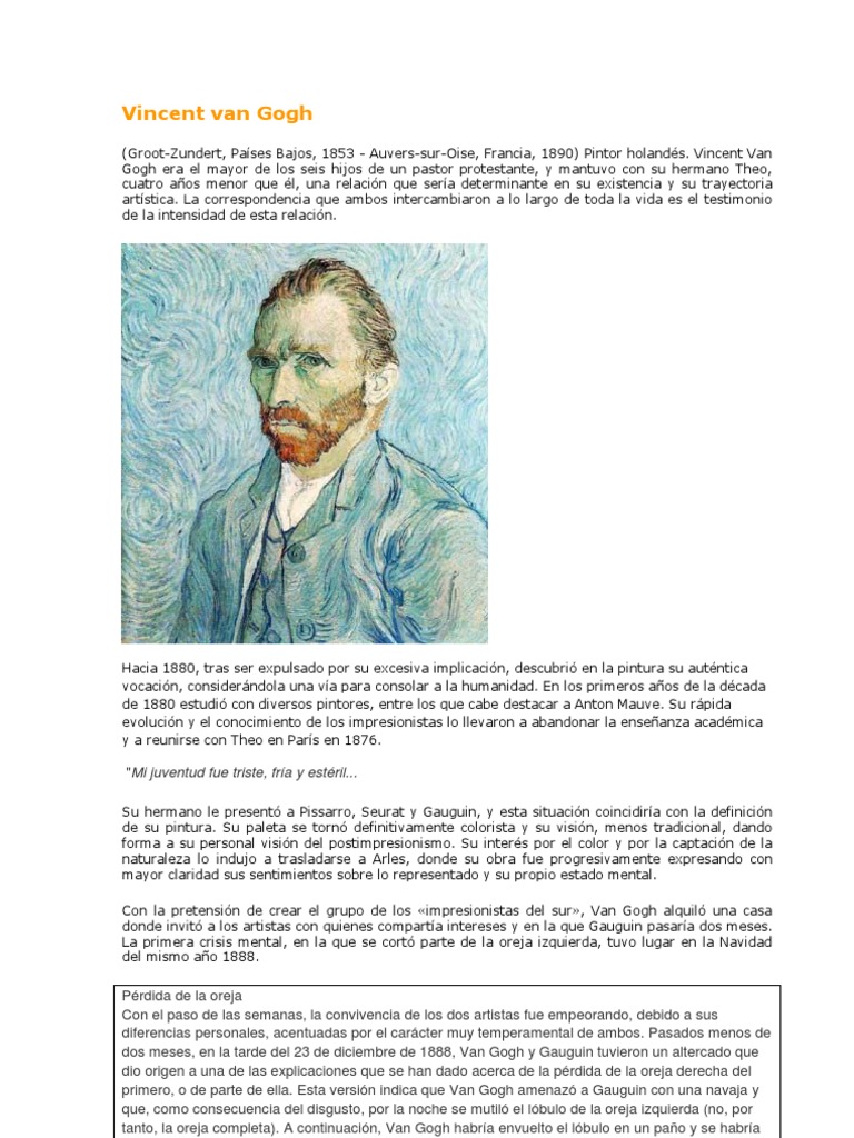 Biografia Breve Van Gogh | PDF | Vincent Van Gogh | Paul Gauguin