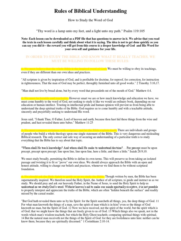 7 Rules of Biblical Understanding | PDF | Bible | Holy Spirit