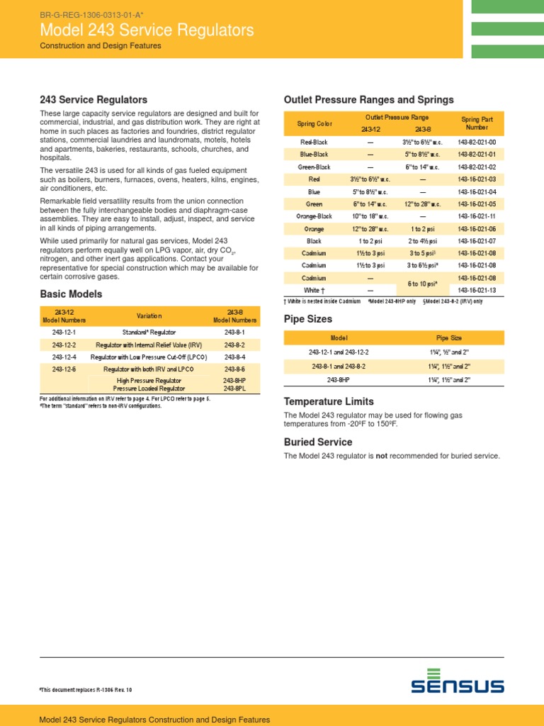 Sensus 243 Gas Regulador | PDF | Valve | Pressure