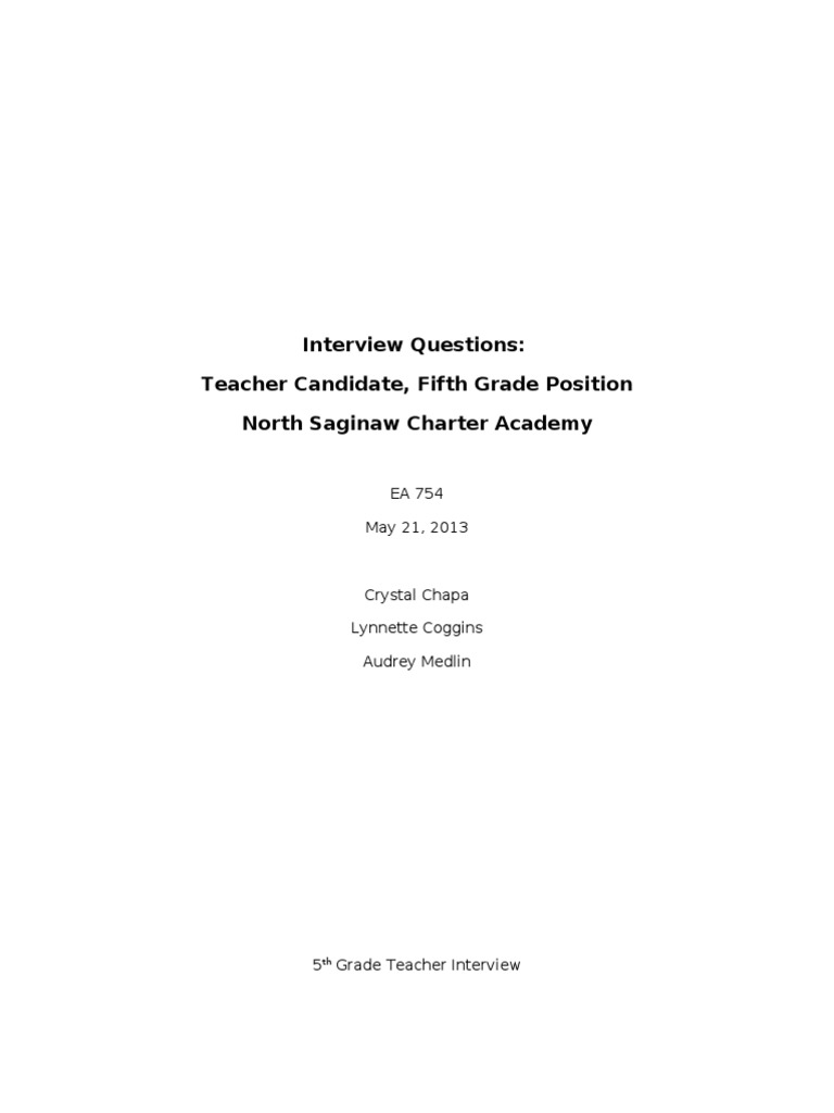 5th Grade Teacher Interview Final | PDF | Educational Assessment | Teachers