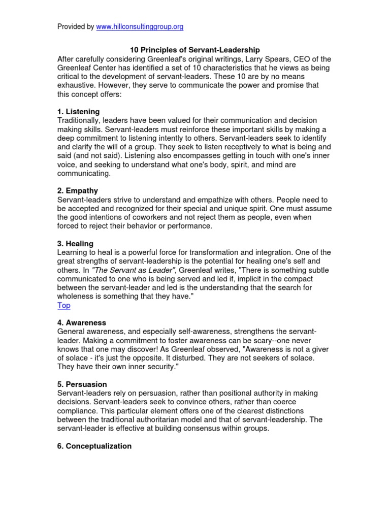 10 Principles Servant-Leadership | PDF | Servant Leadership | Cognitive ...