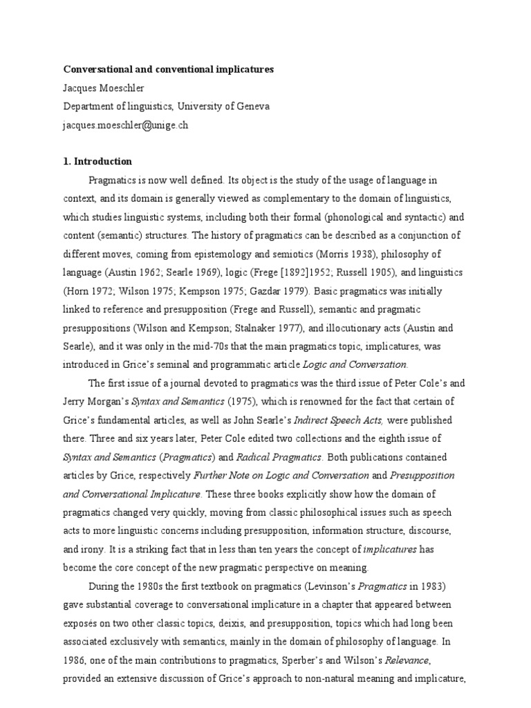 Conversational and Conventional Implicatures | PDF | Relevance | Logic