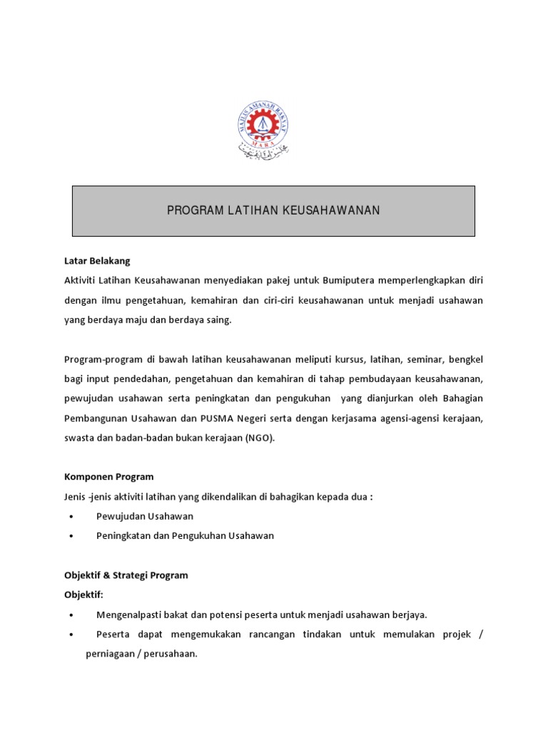 Program Latihan Keusahawanan | PDF