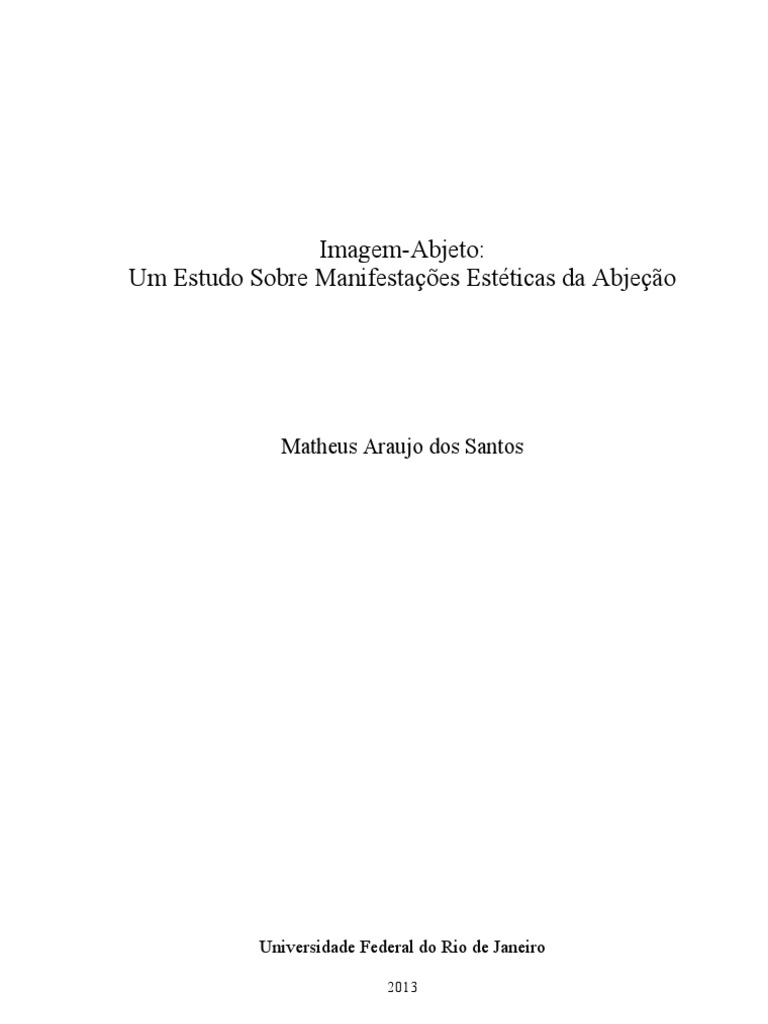 Imagem-Abjeto: Um Estudo Sobre Manifestações Estéticas Da Abjeção ...