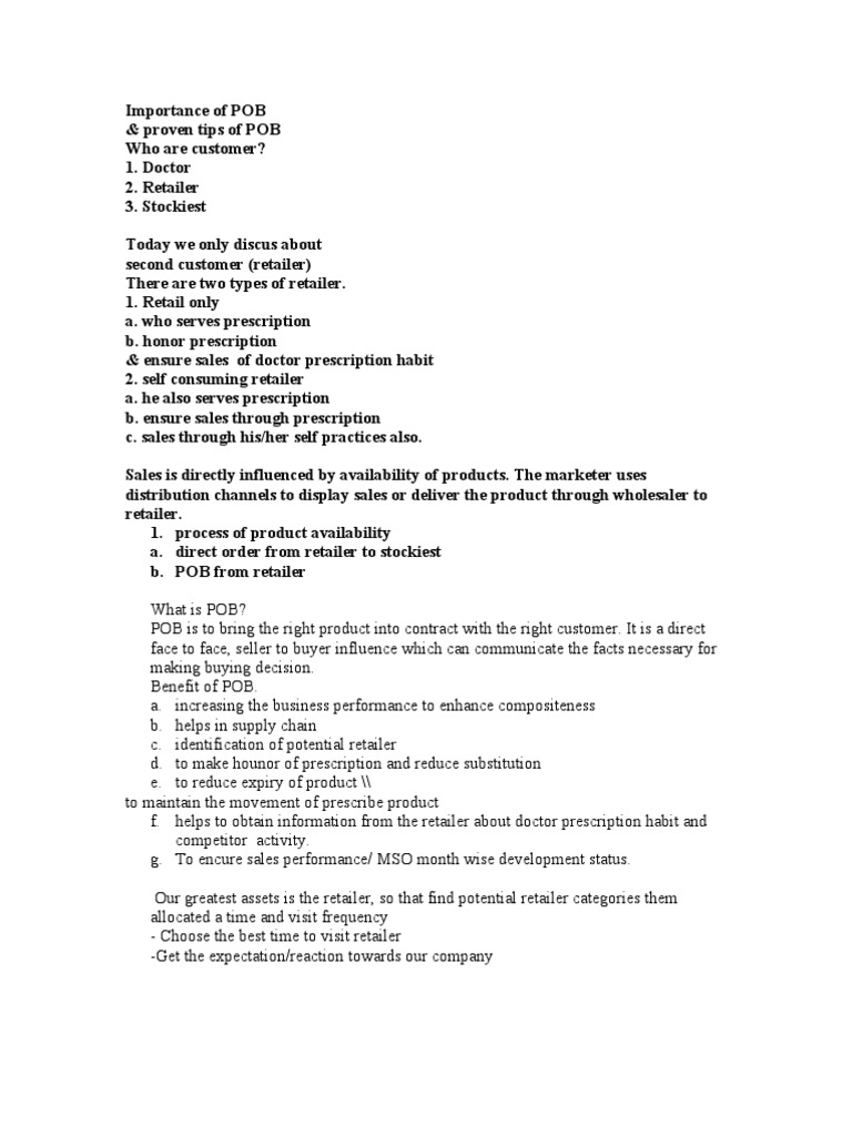 Importance of POB | PDF | Retail | Medical Prescription