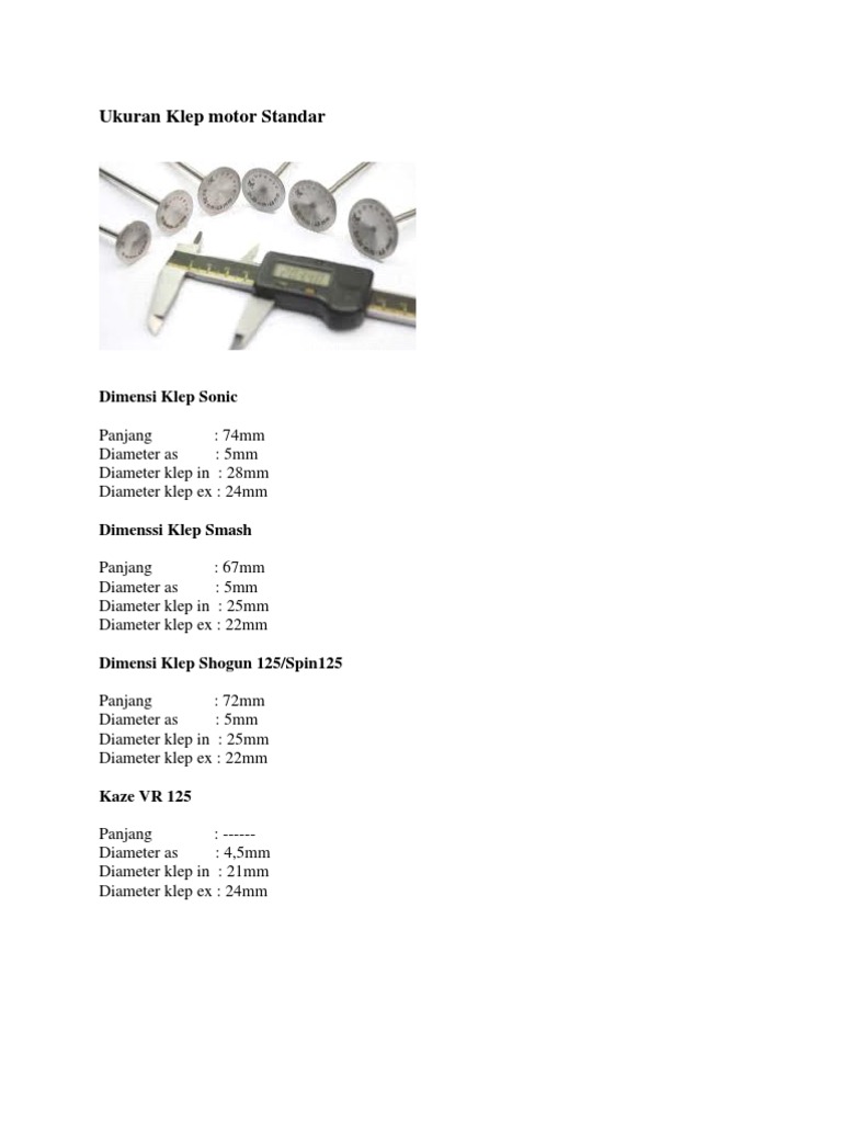 Ukuran Klep Motor Standar PDF | PDF