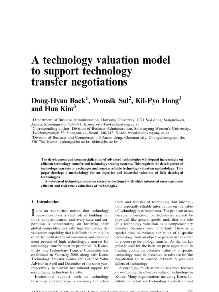 Technology Valuation Model | PDF | Valuation (Finance) | Option (Finance)