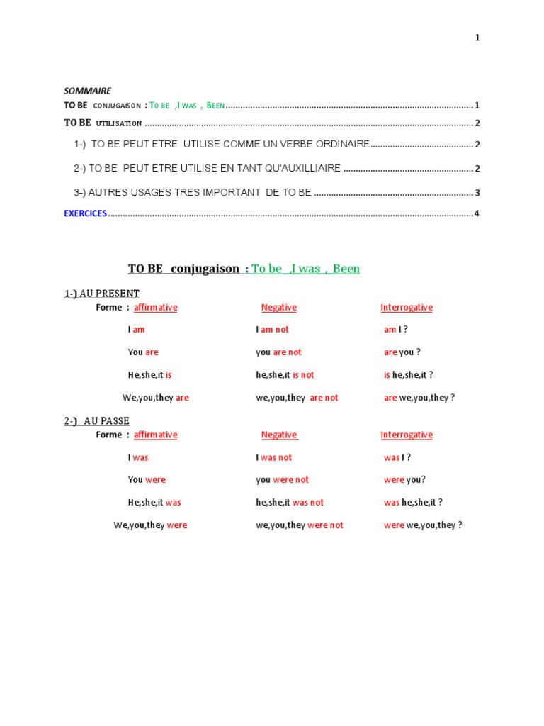 TO BE Conjugaison | PDF | Language Mechanics | Linguistics