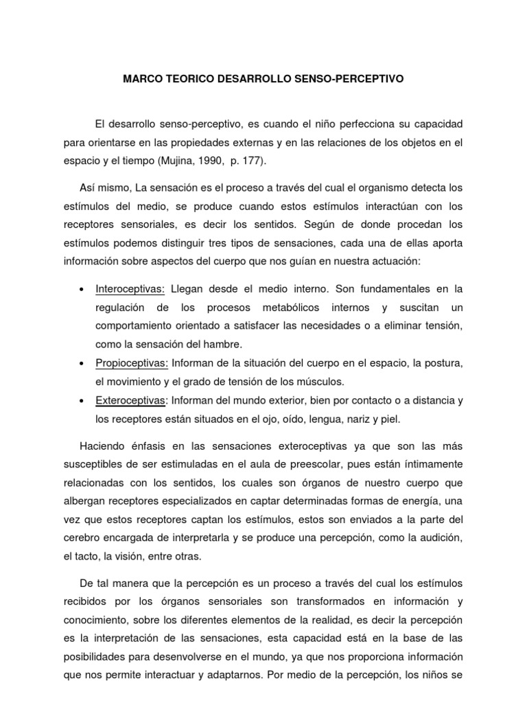 Marco Teorico Desarrollo Senso | PDF | Percepción visual | Percepción