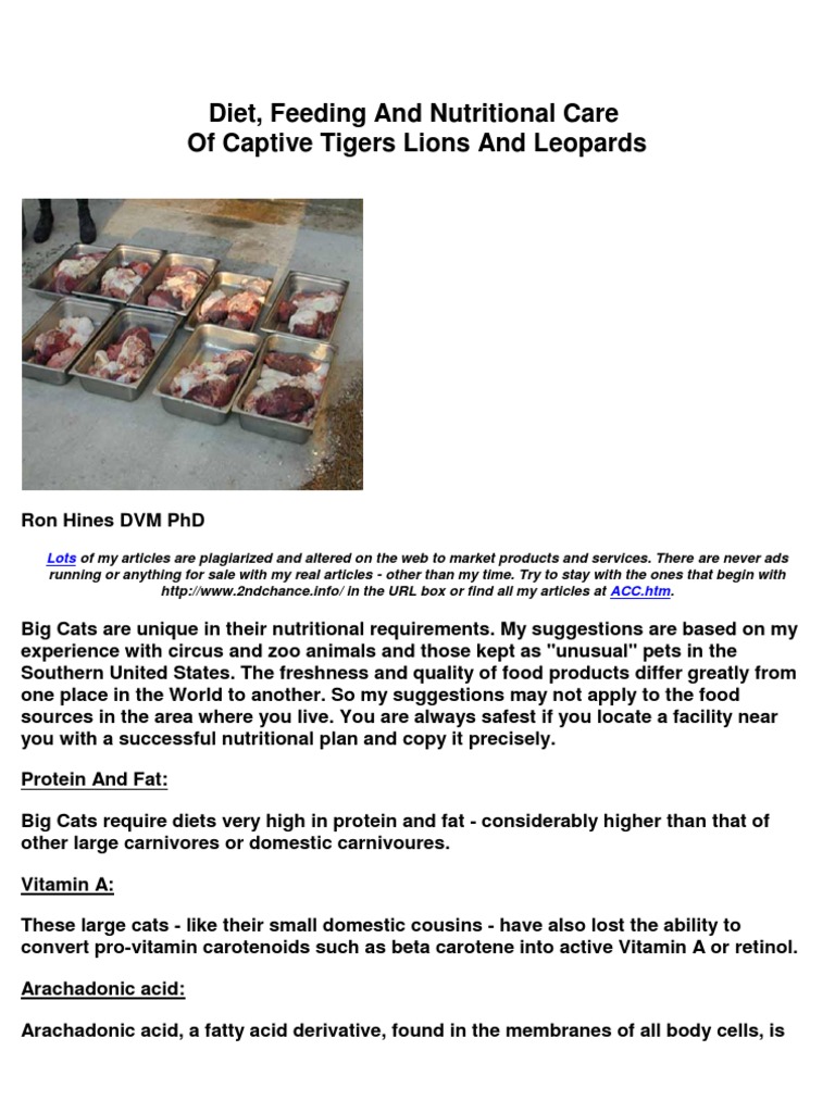 Diet, Feeding and Nutritional Care of Captive Tigers, Lions and ...