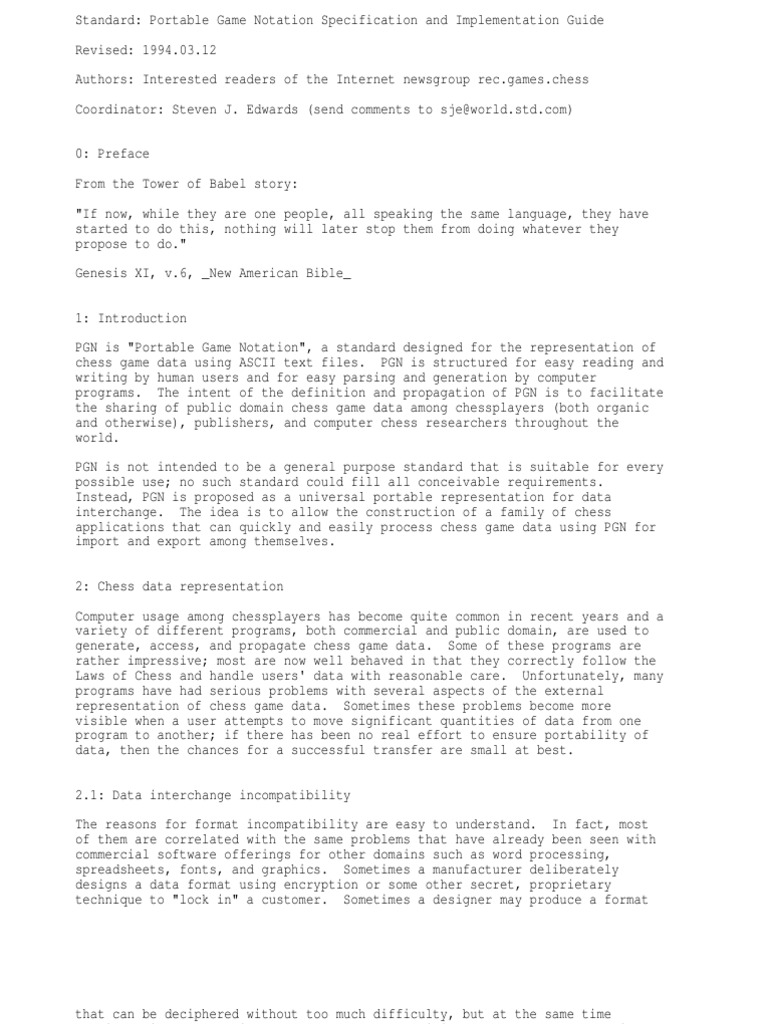 PGN Specification and Implementation Guide | PDF | Chess | Notation